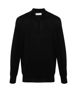 Brunello Cucinelli Long-sleeved Knitted Polo Shirt - Black