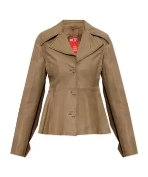 DIESEL® Button-fastening Flared Leather Jacket