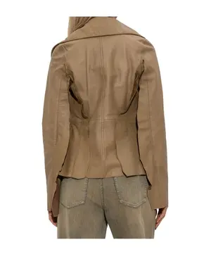 DIESEL® Button-fastening Flared Leather Jacket