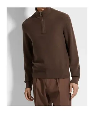 Zegna Long Sleeve Zip-up Jumper - Brown