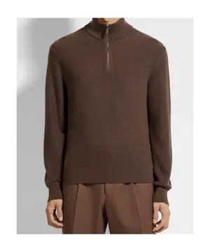 Zegna Long Sleeve Zip-up Jumper - Brown