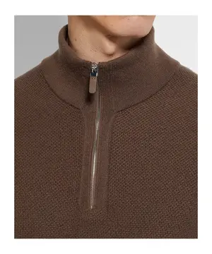Zegna Long Sleeve Zip-up Jumper - Brown