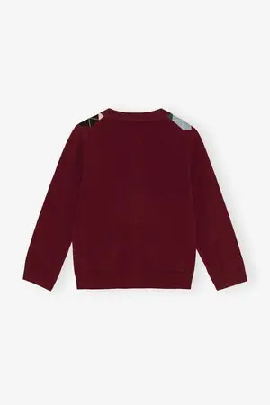GANNI Crew Neck Argyle Cardigan - Multicolor