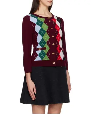 GANNI Crew Neck Argyle Cardigan - Multicolor