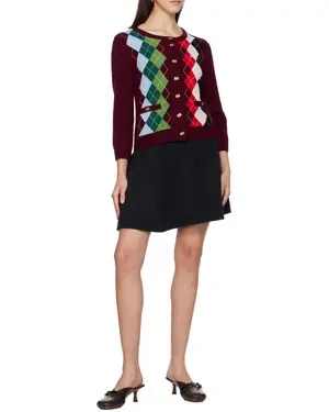 GANNI Crew Neck Argyle Cardigan - Multicolor