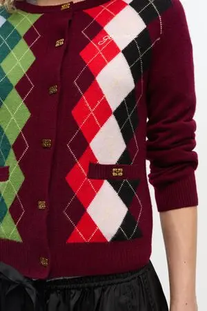 GANNI Crew Neck Argyle Cardigan - Multicolor