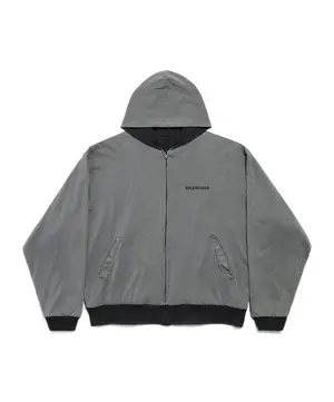 Balenciaga Zip-up Hooded Jacket - Gray