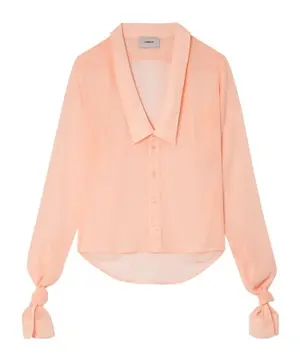 Coperni Long Sleeve Deep V-neck Semi-sheer Shirt - Pink