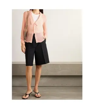 Coperni Long Sleeve Deep V-neck Semi-sheer Shirt - Pink