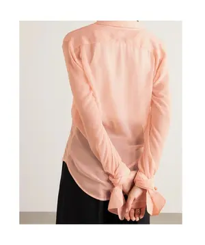 Coperni Long Sleeve Deep V-neck Semi-sheer Shirt - Pink