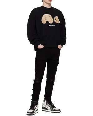 Palm Angels Logo Printed Crewneck Sweatshirt - Black