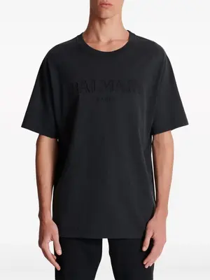 Balmain Logo Embroidered Crewneck T-shirt - Black