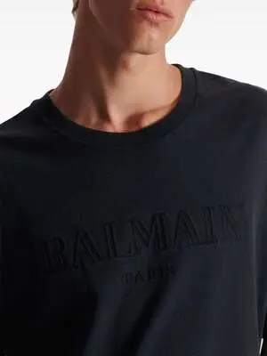 Balmain Logo Embroidered Crewneck T-shirt - Black