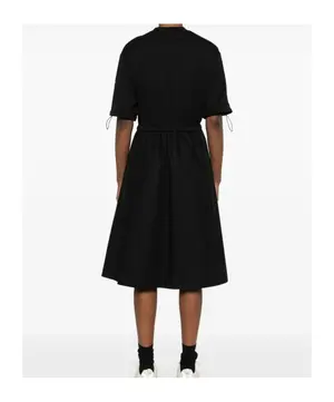 Moncler Contrast Panel Midi Dress With Drawstring Cuffs - Black