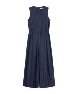 Max Mara Sleeveless Denim Jumpsuit With Drawstring Waist - Night Blue