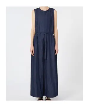 Max Mara Sleeveless Denim Jumpsuit With Drawstring Waist
