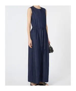 Max Mara Sleeveless Denim Jumpsuit With Drawstring Waist