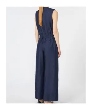 Max Mara Sleeveless Denim Jumpsuit With Drawstring Waist