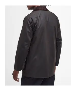 Barbour Waxed Jacket With Plaid Lining And Corduroy Collar