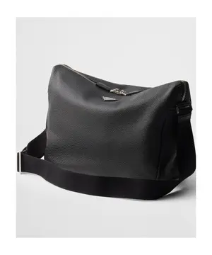 Prada Logo Plaque Zipped Shoulder Bag - Black