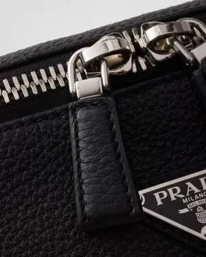 Prada Logo Plaque Zipped Shoulder Bag - Black