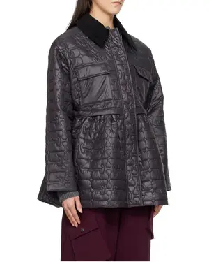 GANNI Quilted Midi Jacket With Lapel Collar - Phantom Black