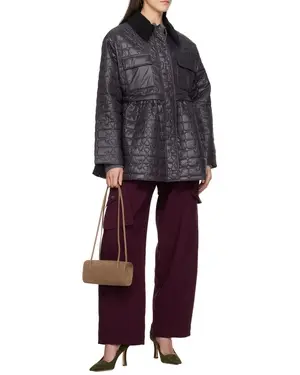 GANNI Quilted Midi Jacket With Lapel Collar - Phantom Black