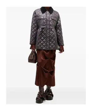GANNI Quilted Midi Jacket With Lapel Collar - Phantom Black
