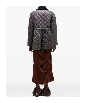 GANNI Quilted Midi Jacket With Lapel Collar - Phantom Black