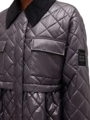 GANNI Quilted Midi Jacket With Lapel Collar - Phantom Black