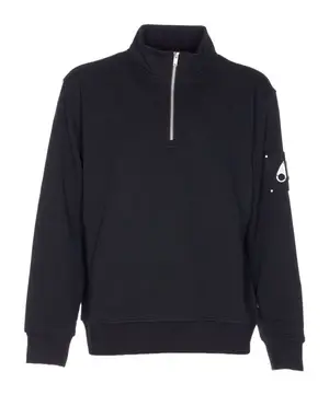 Moose Knuckles Quarter-zip Sweatshirt With Logo Detail - Black