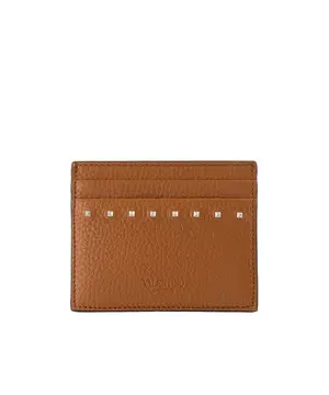 Valentino Garavani Rockstud Logo Debossed Cardholder - Brown
