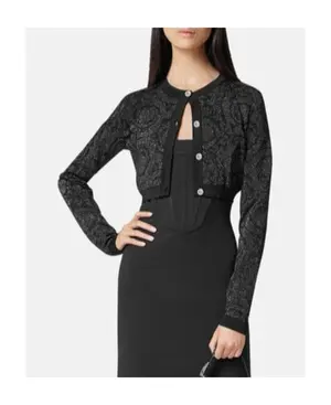 Versace Barocco Button-up Cropped Cardigan - Black