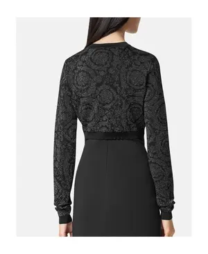 Versace Barocco Button-up Cropped Cardigan - Black