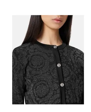 Versace Barocco Button-up Cropped Cardigan - Black