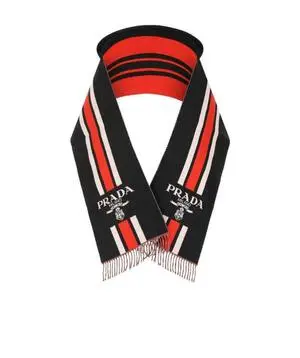 Prada Striped Logo Scarf - Black