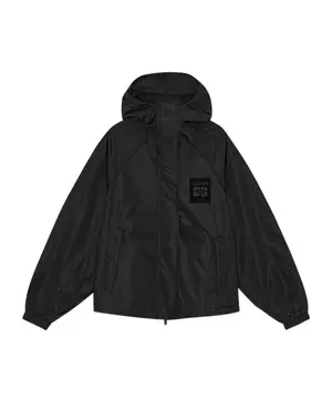 GANNI Hooded Long Sleeve Jacket With Graphic Detail - Black