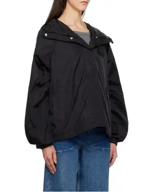 GANNI Hooded Long Sleeve Jacket With Graphic Detail - Black