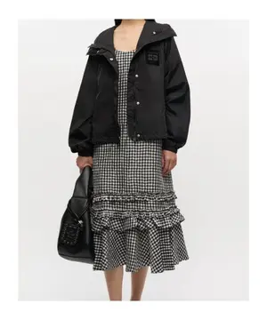 GANNI Hooded Long Sleeve Jacket With Graphic Detail - Black
