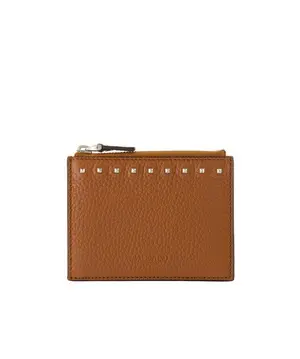 Valentino Garavani Rockstud Zipped Card Holder - Brown