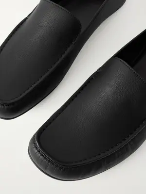 THE ROW Leo Textured Leather Loafers - Black