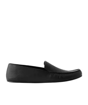 THE ROW Leo Textured Leather Loafers - Black