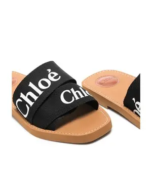 Chloé Logo Slide Sandals - Black