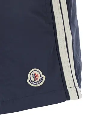 Moncler Logo Patch Drawstring Swim Shorts - Blue