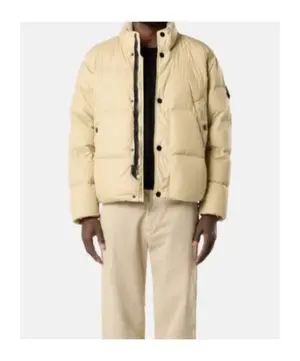 Stone Island Logo Patch High Neck Puffer Jacket - Desert