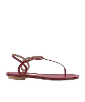 AQUAZZURA Buckle Detail Open Toe Flat Sandals - Red