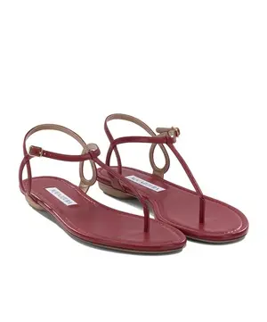 AQUAZZURA Buckle Detail Open Toe Flat Sandals - Red