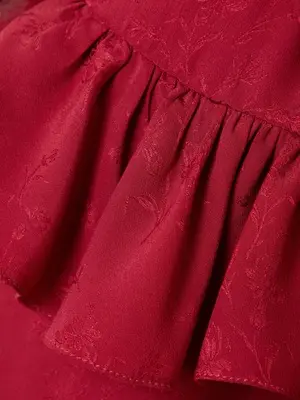 Saint Laurent Stand-collar Ruffled Blouse With Floral Jacquard