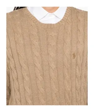 Polo Ralph Lauren Logo Embroidered Cable-knit Jumper - Nude