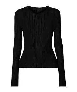 Khaite Tia V-neck Ribbed Knit Top - Black